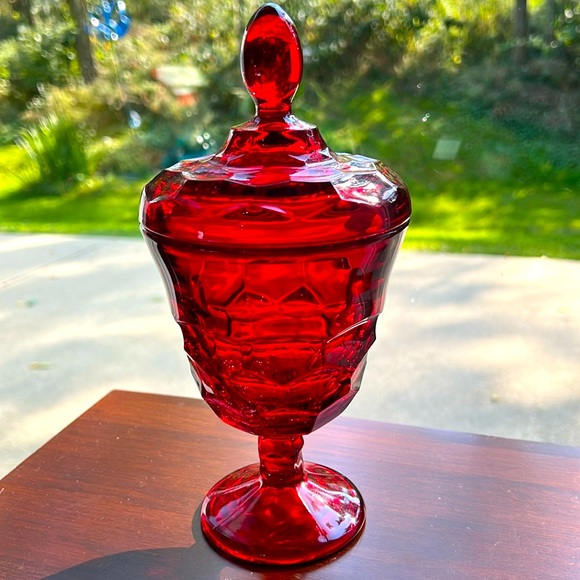 Vintage | Accents | Vintage Viking Glass Georgian Ruby Red Candy Dish ...